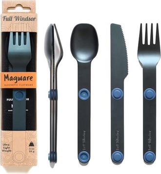 Full Windsor MAGWARE Magnetisches Campingutensilien-Set - tragbares und wiederverwendbares Metall-Reisebesteck mit Etui (3 Stück)
