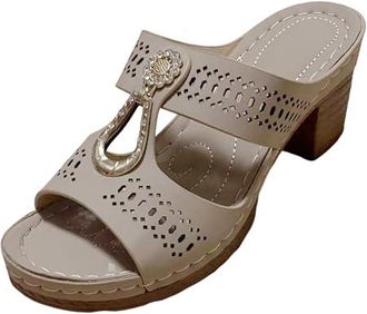 Generic Sandales d&eacute;t&eacute; 2026 &agrave; enfiler pour femme - Style d&eacute;contract&eacute; - Bout ouvert - Talons carr&eacute;s confortables - Sandales de plage (2), kaki, 39.5 EU