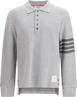 Thom Browne Homme, Tops, Gris, Taille: XL Polo Textur&eacute; en Piqu&eacute; avec 4-Barres et Manches Longues