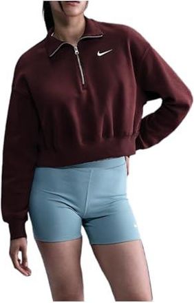 Nike W NSW Phnx FLC Qz Crop Maillot de surv&ecirc;tement, Bordeaux (Crush/Sail), S Femme