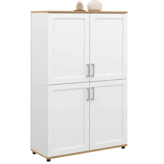 IDMarket Tablero Alto De 2 Puertas Vito Blanco Y Efecto Haya H. 125 Cm