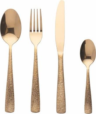 Villa D'Este Home Tivoli 24-teiliges Besteckset aus Edelstahl 18/0, poliertes Gold-Finish, strukturierter Griff, Textur