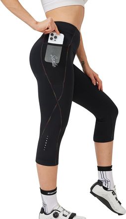 Santic Frauen Radfahren Shorts gepolstert 3/4 hohe Taille Bike Shorts Fahrrad Capris für Frauen mit Taschen UPF50 +