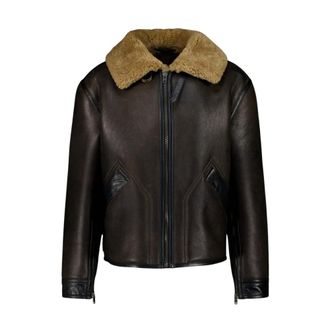 Christophe Lemaire Homme, Vestes, Brun, Taille: S Manteau en peau lainée avec garniture en cuir contrastant