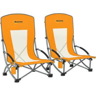 OUTSUNNY Lot de 2 chaises de plage - Outsunny - l&eacute;g&egrave;re 2,7 kg - avec dossier en maille, sac de transport et porte-gobelet - orange