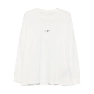 Maison Margiela T-shirt &agrave; manches longues avec logo num&eacute;rique - Homme - Tops - Blanc - Taille: XL