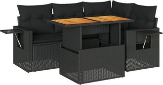 vidaXL 5-tlg. Garten-Sofagarnitur mit Kissen Schwarz Poly Rattan vidaXL