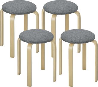 HOMCOM Esszimmerhocker 4er Set Stapelhocker Hocker aus Birkensperrholz mit Leinenoptik Küchenhocker Polsterhocker für Esszimmer Wohnzimmer Grau