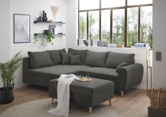 Mørteens home24 Ecksofa Capstone Grau Cordstoff Fjella 249 x 94 x 175cm Ottomane davorstehend links mit Hocker Skandi
