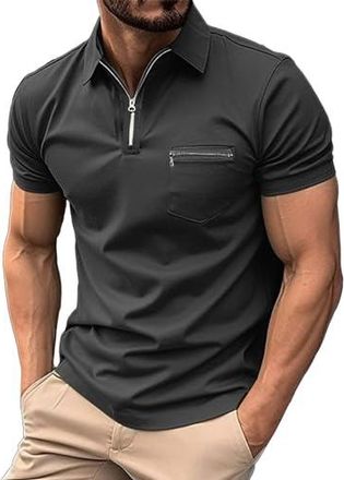 Generic Polo à manches courtes pour homme avec fermeture éclair - Style classique décontracté - Respirant - Pour le golf et le tennis - Haut de travail dété b