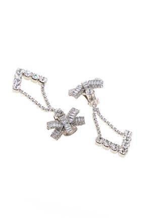 Alessandra Rich Womens Embellished Metal Earrings Crysilver Brass Glass