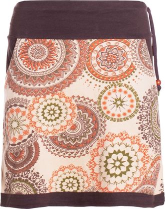 vishes Alternative Bekleidung - Damen Mini-Rock Baumwolle Mandala-Muster extra breiter Bund mit Kordel-Zug und Taschen beige 36