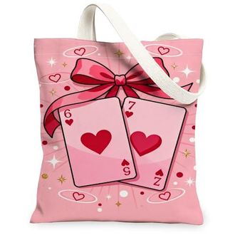 Generic Sac fourre-tout en toile pour la Saint-Valentin, motif coeur mignon, sac &agrave; provisions r&eacute;utilisable, l&eacute;ger et lavable, p&ecirc;che, 13x15 Inch