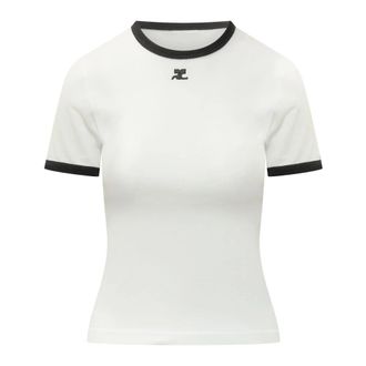 Courr&egrave;ges Signature Kontrast T-Shirt - - Tops - Damen - Wei&szlig; - L