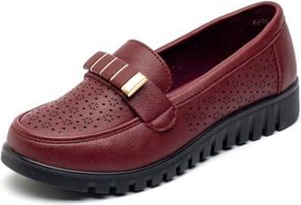 Generic Mocassins compensés à semelle souple à enfiler pour femme - Bout rond - Légers et respirants - Confortables - Chaussures de marche décontractées, roug