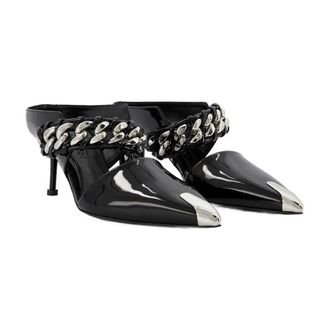 Alexander McQueen Womens Sandals Black-Silver Leather Shoes