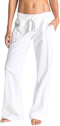 Generic Pantalon Leger Ete Femme L&eacute;ger Fluide en Lin &Eacute;t&eacute; Pantalon Ample D&eacute;contract&eacute; en Coton pour Femmes De Travail Court Confortable avec Poches &Eacute;lastique L&eacute;