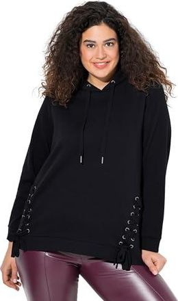 Ulla Popken Femme Grandes Tailles Sweat &agrave; Capuche et Manches Longues, la&ccedil;age Fantaisie Noir 58+ 842243100-58+