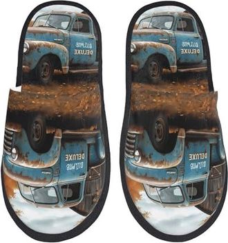 Generic Pantoufles En Coton Camion Rustique Vintage Automne Chaud Pantoufles DH&ocirc;tel R&eacute;utilisables Maison Slippers Pour Invit&eacute; Voyage Spa M