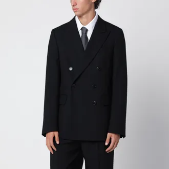 Dries Van Noten Schwarze doppelreihige Jacke aus Wolle