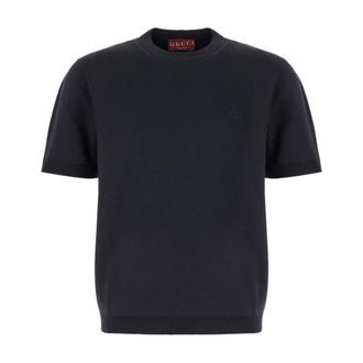 Gucci Seiden-Baumwoll-T-Shirt mit Stickerei - - Knitwear - Herren - Blau - 2XL