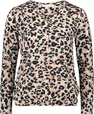 Betty & Co Damen Casual-Shirt mit Gummizug XL, Beige/Schwarz