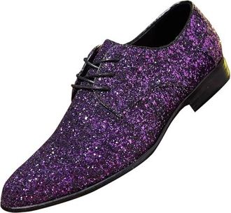 Generic Chaussures daffaires d&eacute;contract&eacute;es pour homme avec talons &eacute;pais et bout pointu en cuir paillet&eacute; Chaussures noires Hommes 42, lilas, 44 EU