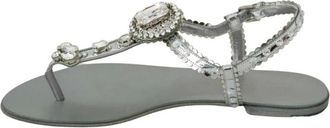 Dolce & Gabbana Femme, Chaussures, Gris, Taille: 37 EU Sandales Plates en Cristal avec Cristaux Clairs