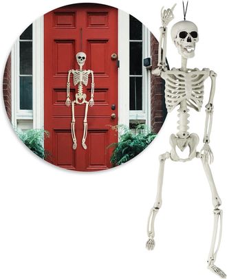 Com-Four 90cm Deko Skelett für Halloween - XXL-Skelett aus Kunststoff zum Aufhängen und Aufstellen - Skelett mit beweglichen Gelenken - hoher Grusel-Faktor für