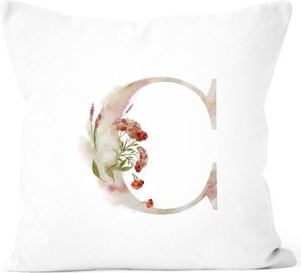 Autiga Kissenbezug Buchstaben-Kissen C Buchstabe Alphabet Monogramm Anfangsbuchstaben Watercolor gezeichnet Kissen-H&uuml;lle wei&szlig; 40cm x 40cm