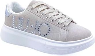 Liu Jo Baskets Femme Platform en Cuir Su&egrave;de et D&eacute;tail Logo Strass Babol 01 BF5059PX002 8054033300813-40, Beige Argent, 37 EU