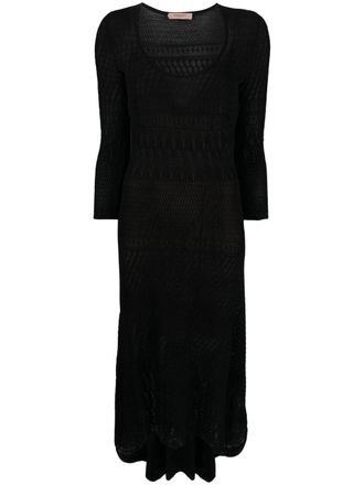 Twin-Set robe mi-longue en maille ajourée - Noir