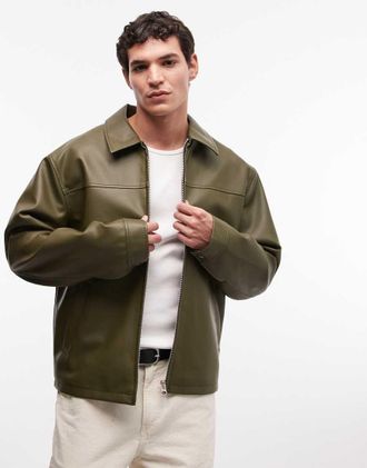 Asos Blouson Harrington imitation cuir - Kaki-Vert