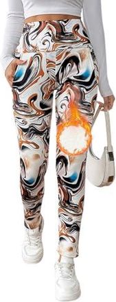 ORANDESIGNE Legging Polaire Femme Hiver Chaud Legging Thermique Leggings Doubl&eacute; Polaire Leggings Imprim&eacute;s Fourr&eacute; C Kaki M