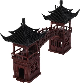 BESPORTBLE DECOMELODY Miniatur Pavillon aus Langlebigem Kunststoff Asiatische Bonsai Garten Dekoration mit Br&uuml;cke Detailreiche Zen Garten Figur f&uuml;r Aquarien und 