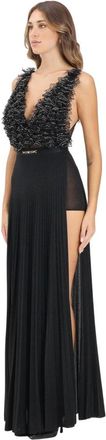Elisabetta Franchi Femme, Robes, Noir, Taille: 38 FR Robe longue noire avec volants en tulle