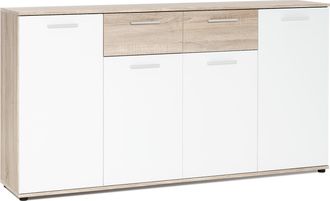 M&ouml;belando Sideboard >Jacklin< in Sonoma Eiche Absetzung wei&szlig; - Moderne Kommode mit viel Strauraum f&uuml;r Ihren Wohnbereich - 160 x 85 x 35 cm (B/H/T) Beistellschra