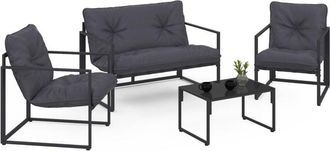 IDMarket Idmarket - Salon de jardin bas nairobi 4 places en acier gris anthracite