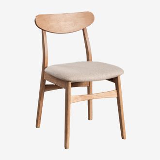 Sklum Esszimmerstuhl aus Stoff und Holz Cloda Naturholz - Leinen Beige