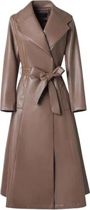 Generic Trench-coat long en cuir pour femme - Style d&eacute;contract&eacute; - Avec ceinture ouverte sur le devant - En cuir synth&eacute;tique, 3, XS