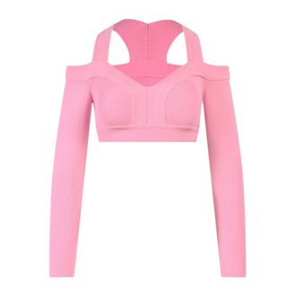 Alexander McQueen Geripptes Viskosetop mit Rei&szlig;verschluss-Detail - - Tops - Damen - Rosa - M