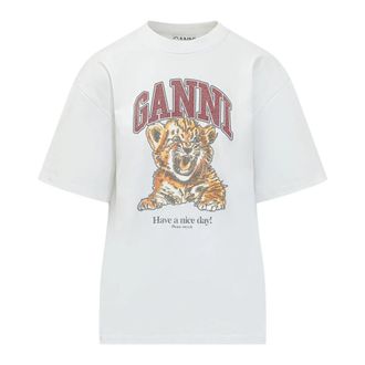 Ganni Beaded Tiger T-shirt - - Tops - Damen - Wei&szlig; - M
