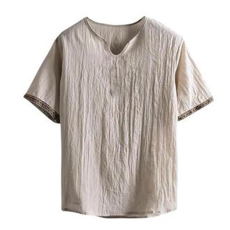 Generico T-shirt en lin m&eacute;lang&eacute; l&eacute;ger et respirant pour homme pour les loisirs en &eacute;t&eacute;, kaki, 5X-Large