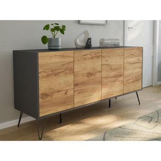 Magnolia Home Kommode Maxim 155cm stehend 4 T&uuml;ren Grafit/Eiche Front