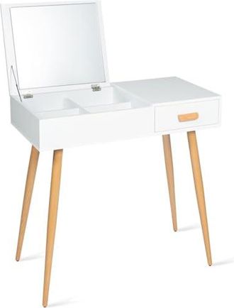 IDMarket Coiffeuse scandinave Lisa Miroir Rabattable Blanche