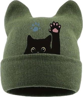 Generic Bonnet Femme Hiver Bonnet Femme Chapeau Femme Hiver Confortable Classique - Broderie Chat Cozy Hiver, Oreilles R&eacute;versibles, Id&eacute;al pour D&eacute;tente &Agrave; La Ma