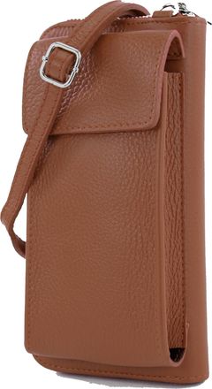 modamoda.de P06 Damen Leder Umh&auml;ngetasche Geldb&ouml;rse Handytasche 6,5 Zoll handmade in Italy, Farbe:Cognac