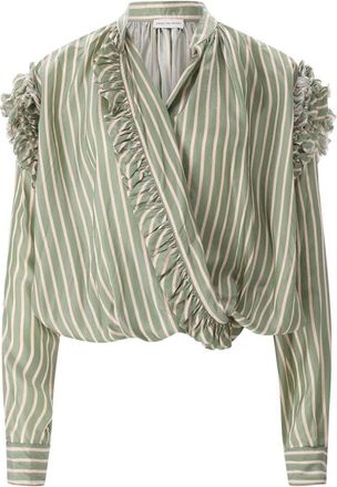 Dries Van Noten Femme, Blouses et Chemises, Vert, Taille: 36 FR Blouse Cache-Coeur Ray&eacute;e