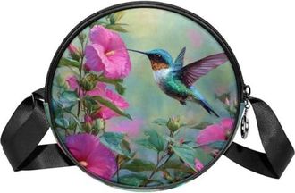 Generic Sac &agrave; bandouli&egrave;re rond pour femme, petit sac &agrave; bandouli&egrave;re avec fermeture &eacute;clair, bretelles r&eacute;glables, style d&eacute;contract&eacute;, motif colibri