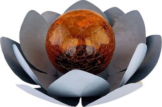 Globo Lighting LED Au&szlig;en Solar Leuchte Feuer-Effekt Crackle-Design Garten Deko Beleuchtung Balkon Strahler Terrassen Lampe, Farbe:grau - Lotosblume Solarleuchte